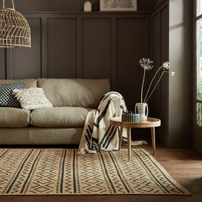 Kusový koberec Printed Jute Luis Natural/Black, 200x290, béžová, chodba / predsieň, Flair Rugs