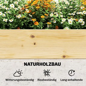 Outsunny vyvýšený dřevěný truhlík s 3 mřížemi, dvojitý záhon a otevřené dno — 240 x 125 x 102 cm — přírodní borovice