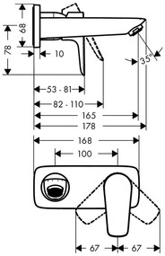 Hansgrohe Talis E, páková umyvadlová baterie pod omítku, montáž na stěnu, s výtokem 16,5 cm, chromová, 71732000