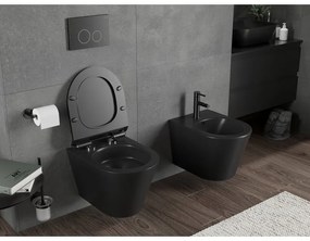 Mexen Rico, závěsná WC mísa 490x360x370 mm, Rimless Tornádo + WC sedátko z duroplastu, černá matná, 30720185T