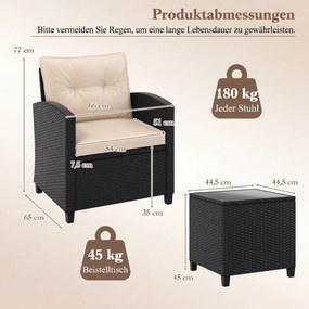 Costway 3 PCS. Ratanová sada Gartenmöbel inkl. 2 Sessel a 1 Beistelltisch