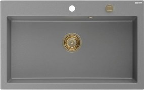 Mexen Elix, 1-korový granitový dřez 800 x 500 mm, šedá, zlatý sifon, 6527801005-71-G