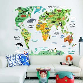 Živá Zeď Samolepka na zeď Dětská mapa světa