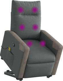Zvedací masážní polohovací křeslo tmavě šedé textil 3324096