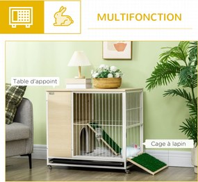 PawHut Klec pro králíky na kolečkách s otevírací střechou, podlážkou a odnímatelným šuplíkem - Přírodní 78 x 52,5 x 76,5 cm