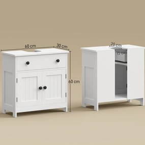 HOMCOM Dolní skříňka do koupelny, moderní volně stojící dolní skříňka s panty s tlumeným dovíráním, zásuvka, 2 dveře, bílá