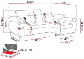 Rozkládací rohová sedací souprava ORITUKO - ocelová, pravý roh