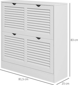 HOMCOM Moderní Botník se 2 Vytahovacími Zásuvkami a Nastavitelnými Policemi pro 16 Párů Bot, Úzký Botník do Předsíně 81,5x25x83 cm Bílý