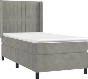 Box spring postel s matrací a LED světle šedá 90x200 cm samet 3139661
