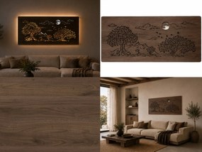 Li-Go "Čtyři duby a měsíc" světelný obraz s baterií a pohybovým čidlem 130x60 cm provedení povrchu: ořech
