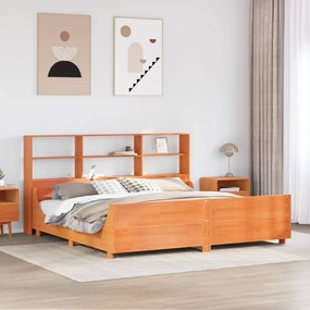 Postel s knihovnou bez matrace hnědá 200 x 200 cm masivní dřevo 3323796