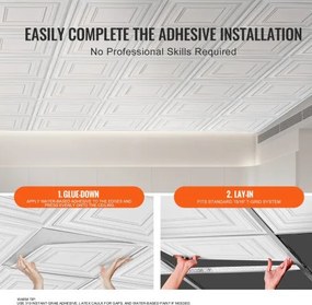 Stropní dlaždice 12-balení 24 × 24 V PVC Snadná instalace Bílý kolíkový vzor