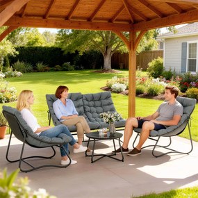 4-Sitzer Gartenmöbel-Set, 2 Stühle, 1 Doppel-Sofa, 1 Tisch, dicke Kissen, Stahlrahmen, für Terrasse, Grau