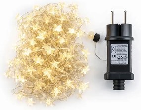 LED světelný řetěz, hvězdičky na drátku, 5 m, venkovní, teple bílá, 400 diod, stříbrný kabel IP44, vč. zdroje
