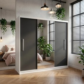 Šatní skříň s posuvnými dveřmi 200 cm PRIMO se zrcadlem černá eben tmavá  MES PRIMO SZP1/1/W/B/0/AL