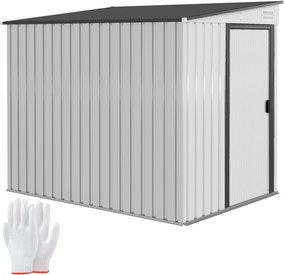 Zahradní kůlna Outsunny ze železa 1,5x2m se základem, se skládacími dveřmi, šikmou střechou, policemi, háčky a větracími otvory, bílá | Aosom