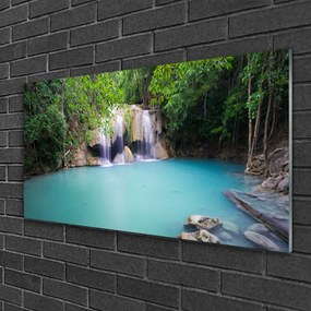 Obraz na skle Vodopád Les Jezero Příroda 125x50 cm