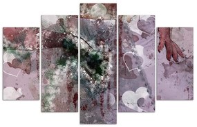 Obraz na plátně pětidílný Abstraktní srdce Violet Purple - 200x100 cm