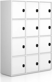 Kancelářská skříň FRAME, 12x dveře, 1299 x 450 x 1735 mm, RFID zámek, bílá