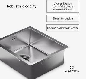 Klarstein TitanSteel Kuchyňský dřez 45 x 39 cm (DxŠ) s povrchem odolný vůči rzi, poškrábání a teplu