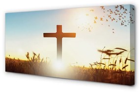 Obrazy na plátně Kříž pole Slunce 100x50 cm