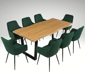 Vikio Jídelní set pro 8 osob 180x90 cm dub noha U zelená židle s područkami VJS168-8Z