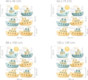 Lodě loďky lodičky textilní samolepky na zeď arch 40 x 46 cm