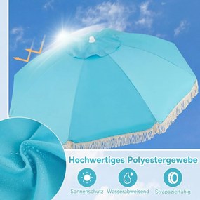 Costway Boho slunečník lze ohnout o 30° na obě strany 170 cm s třásněmi, modrý