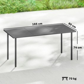 Zahradní stůl 165 x 80 cm pro 6 osob Jídelní stůl s lamelovou deskou, ocelový rám, obdélníkový tvar