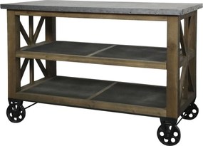 Hnědý antik dřevěný vozík ostrůvek se zinkovou deskou Anoa - 120*60*90 cm