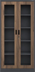 Kovová skříň s vitrínou antracitová / ořech: Eco Design AMELIA, 900 x 1850 x 400 mm