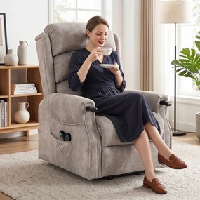 HOMCOM Televizní křeslo s pomocí při vstávání, elektrické relaxační křeslo s vibrační masáží, teplem a funkcí ležení, světle šedá