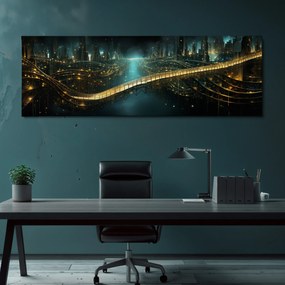 Obraz na plátně - Futuristické město - Přemostění času FeelHappy.cz Velikost obrazu: 120 x 40 cm