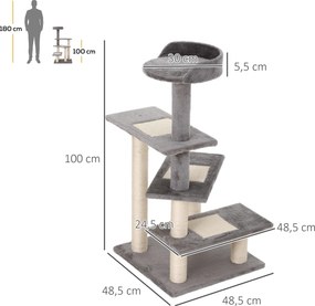 PawHut stabilní kočičí strom, nosnost 15 kg, schody pro kočky, 3 stupně, béžová, šedá, 48,5 x 48,5 x 100 cm | Aosom