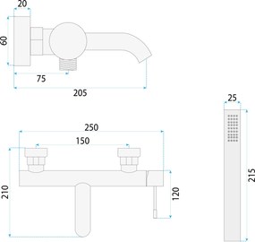 Nástěnná vanová baterie REA LUNGO Diamond, zlatá