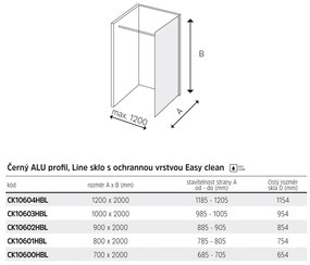 Mereo Novea sprchová stěna WALK IN 70 x 200 cm sklo Line ALU černá CK10600HBL