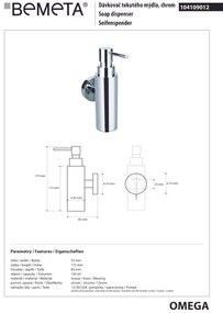 Bemeta Design OMEGA: Dávkovač mýdla, 150 ml -