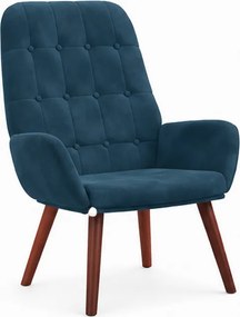 relaxační křeslo, odpočinkové, dřevo/kov/textil, 96x69x78 cm, nohy tmavé/modrá, Dekorino KR20260054