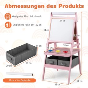 Costway Dětská tabule 3 v 1 s papírovou rolí a amp; magnetická tabule – růžový