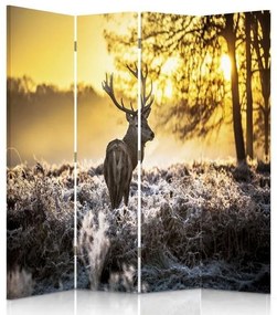Ozdobný paraván Jeleni Západ slunce Příroda - 145x170 cm, čtyřdílný, klasický paraván