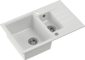 Bílý 1,5 komorový kuchyňský granitový dřez QUADRON PETER 156 bez baterie