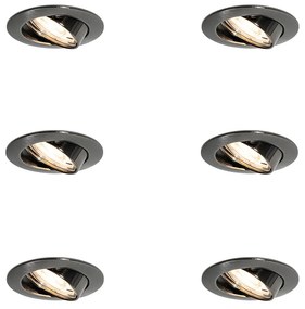 Sada 6 moderních vestavných bodových svítidel v barvě gunmetal GU10 50mm kulatá naklápěcí - Edu