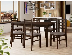 Rozkládací jídelní stůl se 6 židlemi AL02, Barva dřeva: ořech-L, Potah: Zetta 300