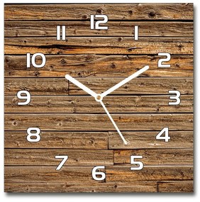 Wallmuralia Skleněné hodiny čtverec Dřevěná stěna 30x30 cm