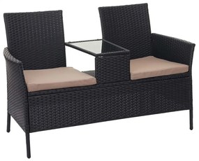 Zahradní lavice se stolkem E24 - umělý ratan černý, potah krémový