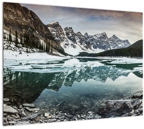 Skleněný obraz - jezero v zimě (70x50 cm)