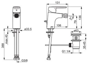 Hansa Bidetová stojánková páková baterie HANSAPOLO s výpustí 51433293