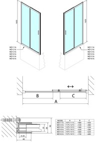 POLYSAN DEEP sprchové dveře 1200x1650mm, čiré sklo MD1216