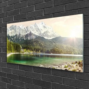 Obraz na skle Hory Les Jezero Krajina 100x50 cm