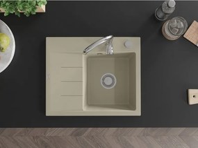 Mexen Ben, 1-komorový granitový dřez 600x500x190 mm, pravý + chromový sifon, béžová, 6523605000-69